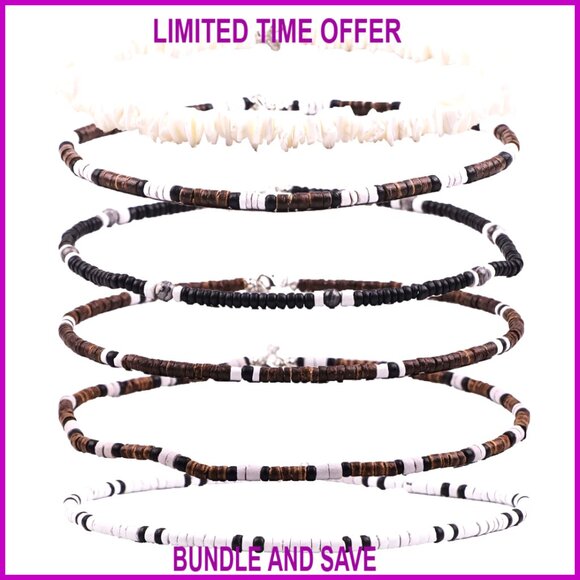 Other | Puka Shell Necklace Set 6 Pieces Adjustable Stainless Clasp ...